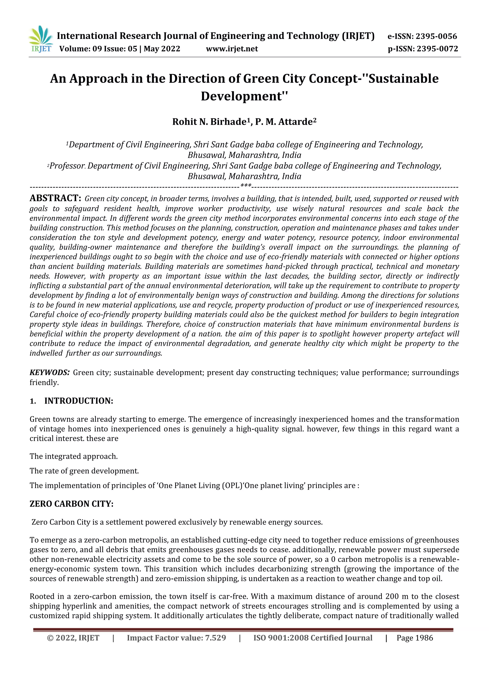 An Approach in the Direction of Green City Concept-''Sustainable ...