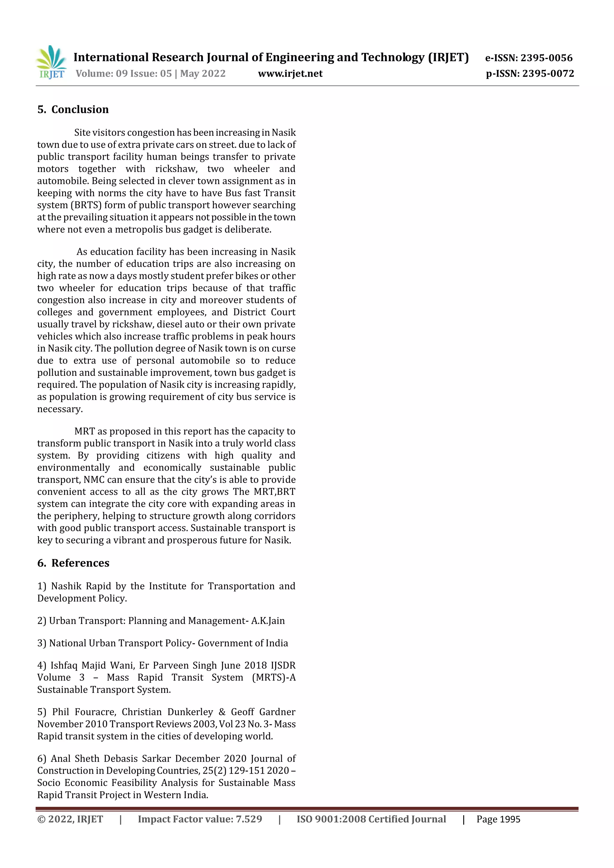 Feasibility Study of Mass Transport in Nasik City | PDF