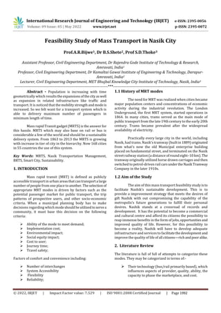 Feasibility Study of Mass Transport in Nasik City | PDF | Rail Travel | Travel Type