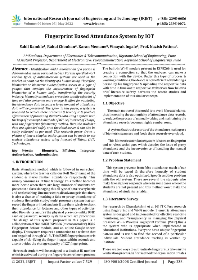 Fingerprint Based Attendance System by IOT | PDF | Computer Peripherals | Computing