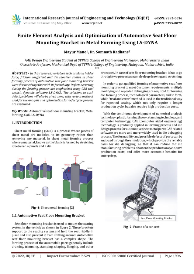 Finite Element Analysis and Optimization of Automotive Seat Floor Mounting Bracket in Metal ...