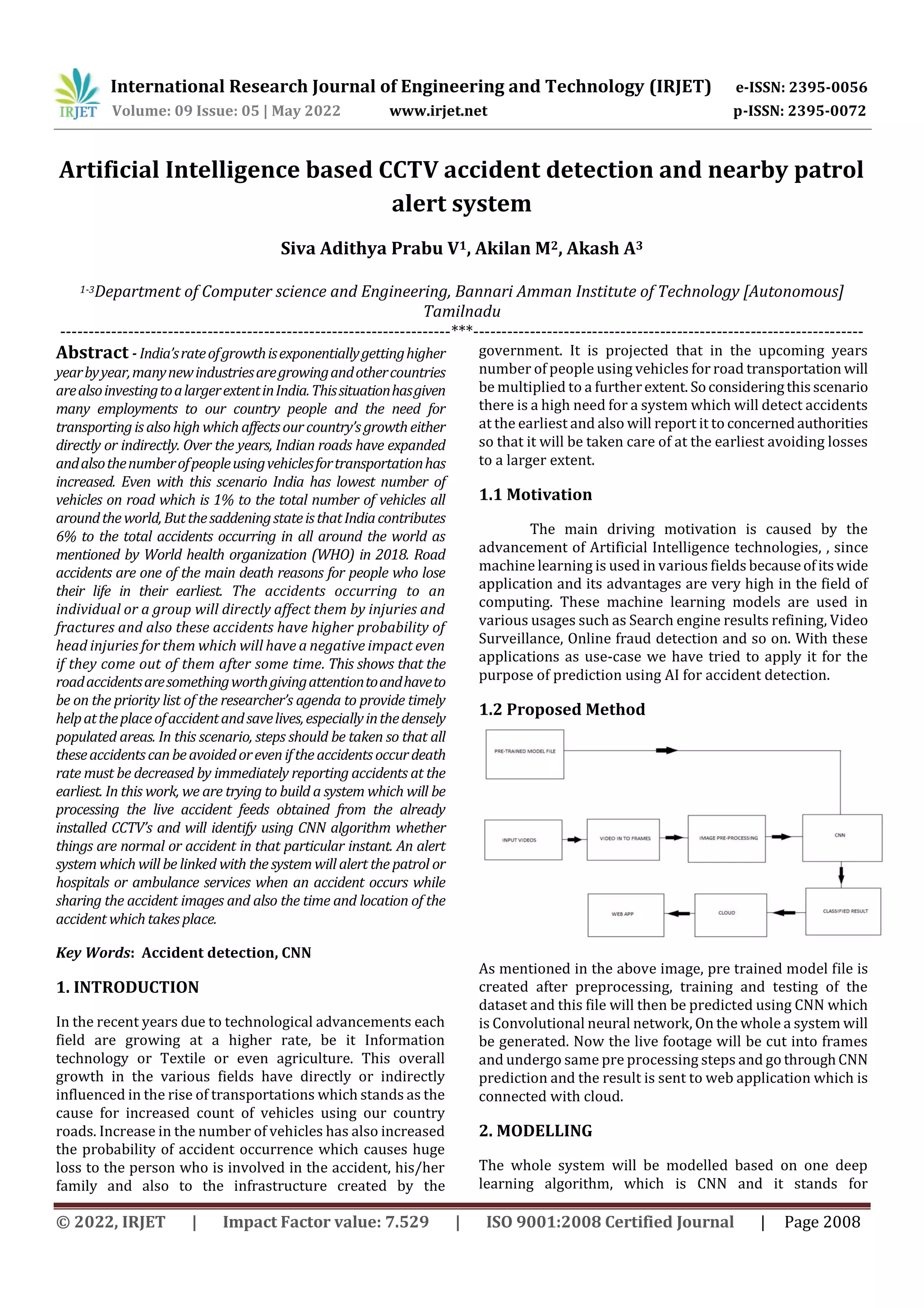 Artificial Intelligence based CCTV accident detection and nearby patrol ...