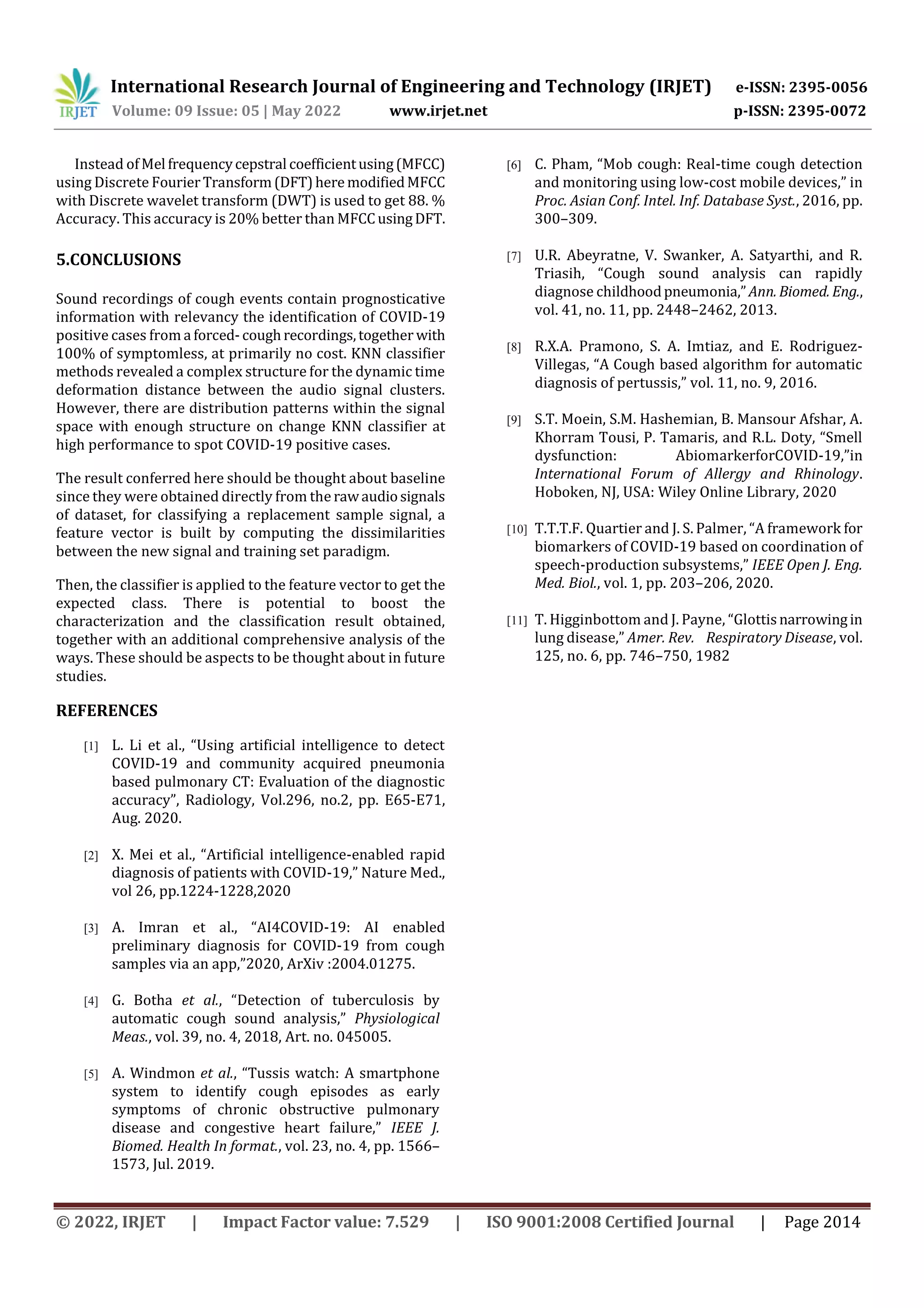 AUTOMATIC COVID DETECTION USING COUGH SIGNAL ANALYSIS | PDF