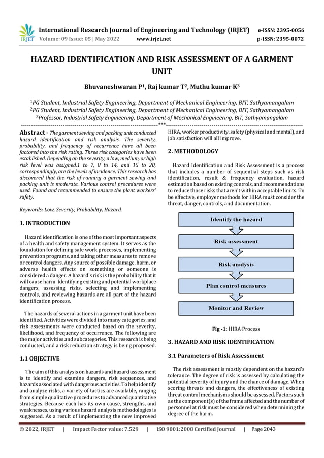 HAZARD IDENTIFICATION AND RISK ASSESSMENT OF A GARMENT UNIT | PDF ...