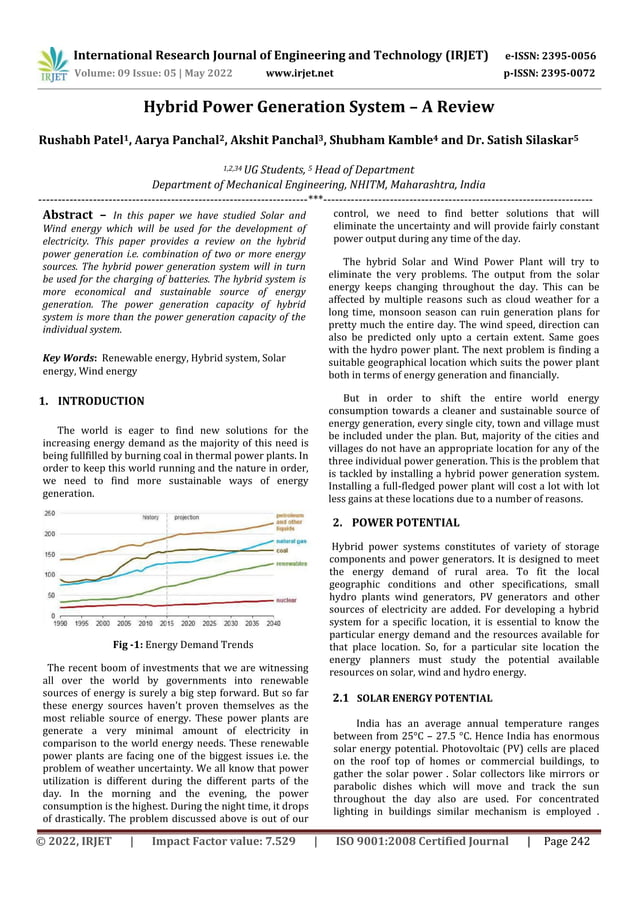 Hybrid Power Generation System – A Review | PDF | Gas and Electric | Home Utilities