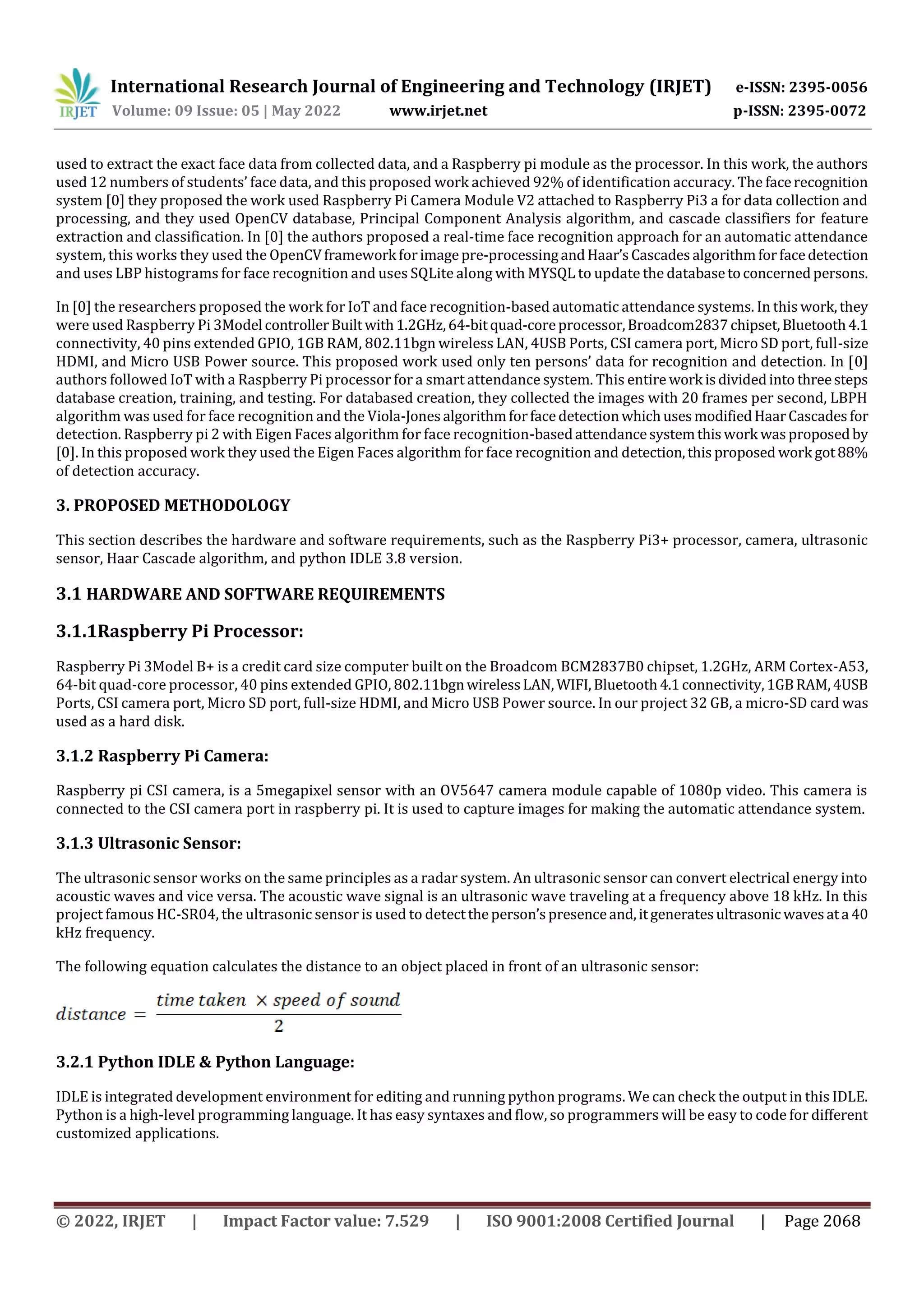 AUTOMATIC ATTENDANCE SYSTEM MANAGEMENT USING RASPBERRY PI WITH ULTRASONIC SENSOR | PDF