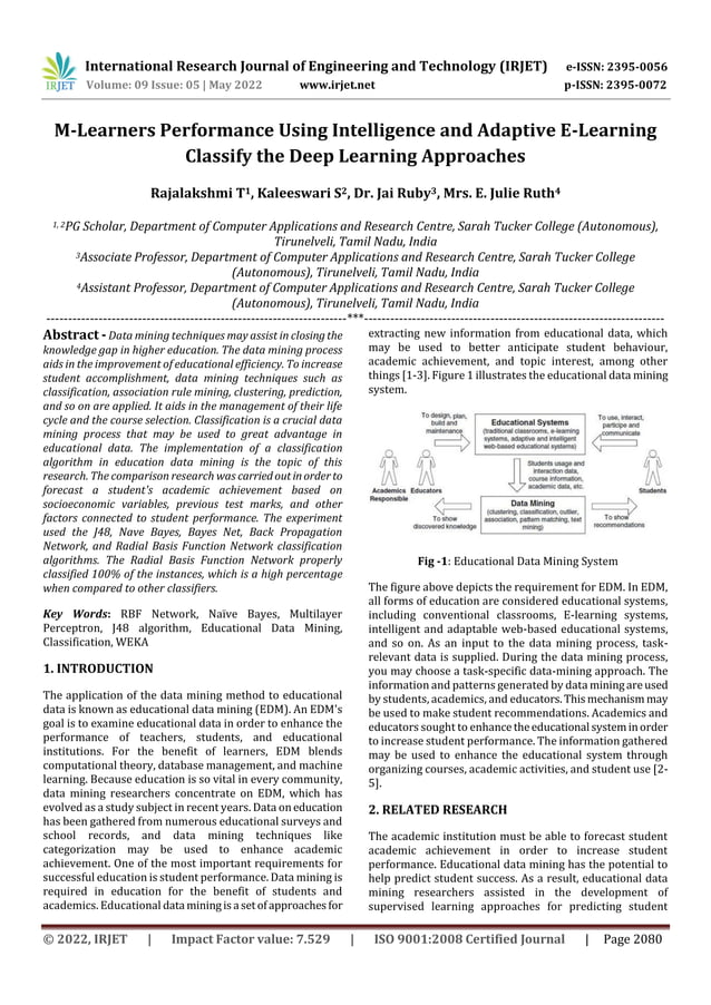 M-Learners Performance Using Intelligence and Adaptive E-Learning Classify the Deep Learning ...