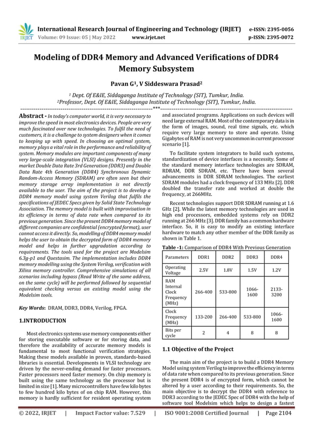 Modeling Of Ddr4 Memory And Advanced Verifications Of Ddr4 Memory Subsystem Pdf
