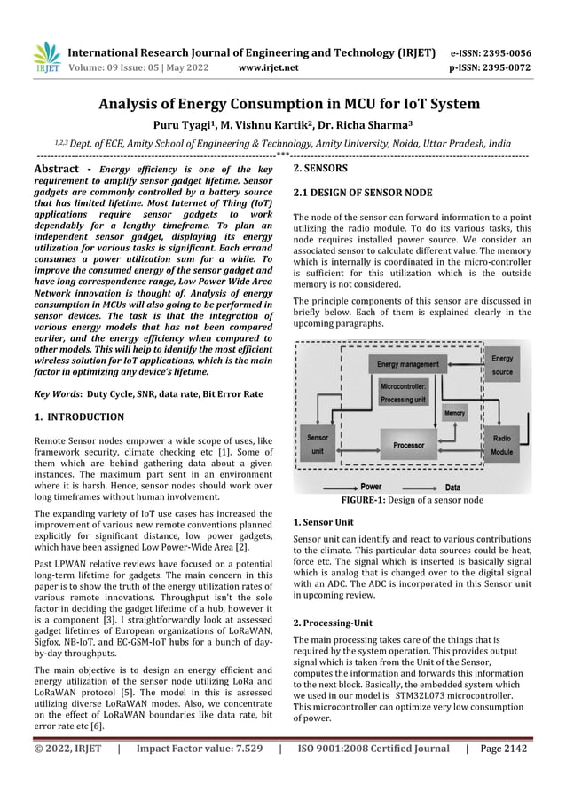 Analysis of Energy Consumption in MCU for IoT System | PDF