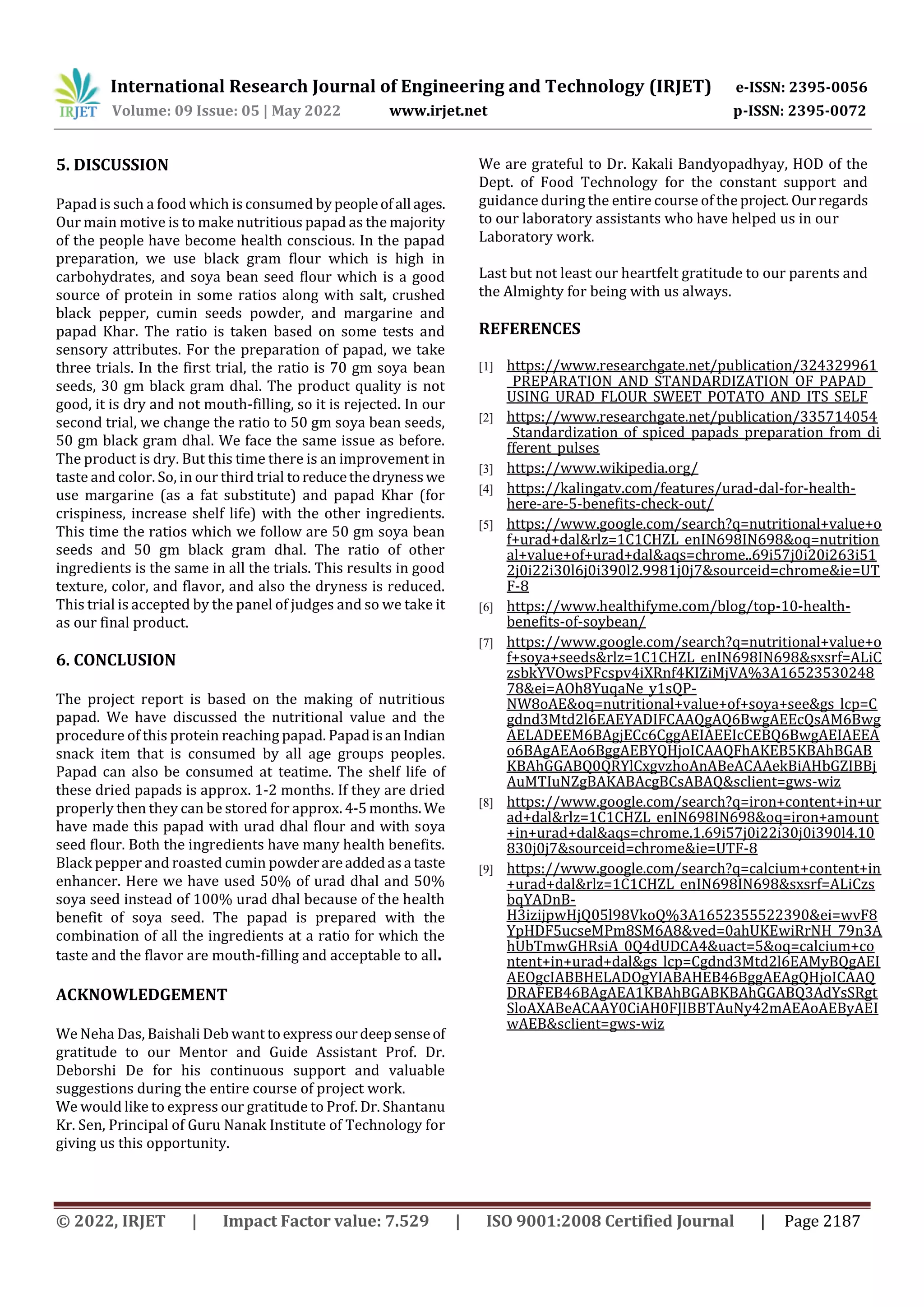 PREPARATION OF PAPAD FROM URAD DHAL FLOUR AND SOYABEAN SEEDS FLOUR | PDF