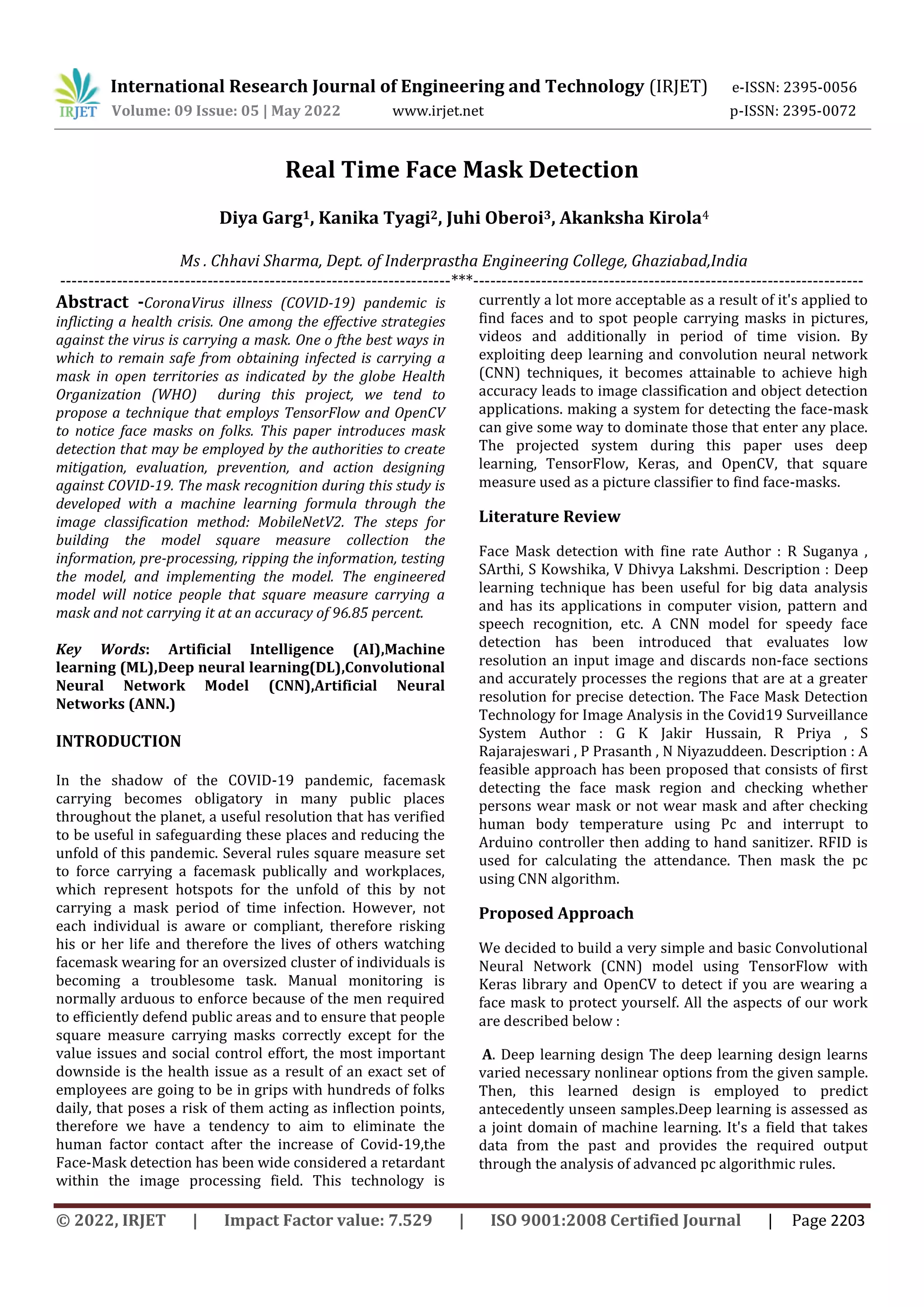 Real Time Face Mask Detection | PDF | Infectious Diseases | Diseases and Conditions