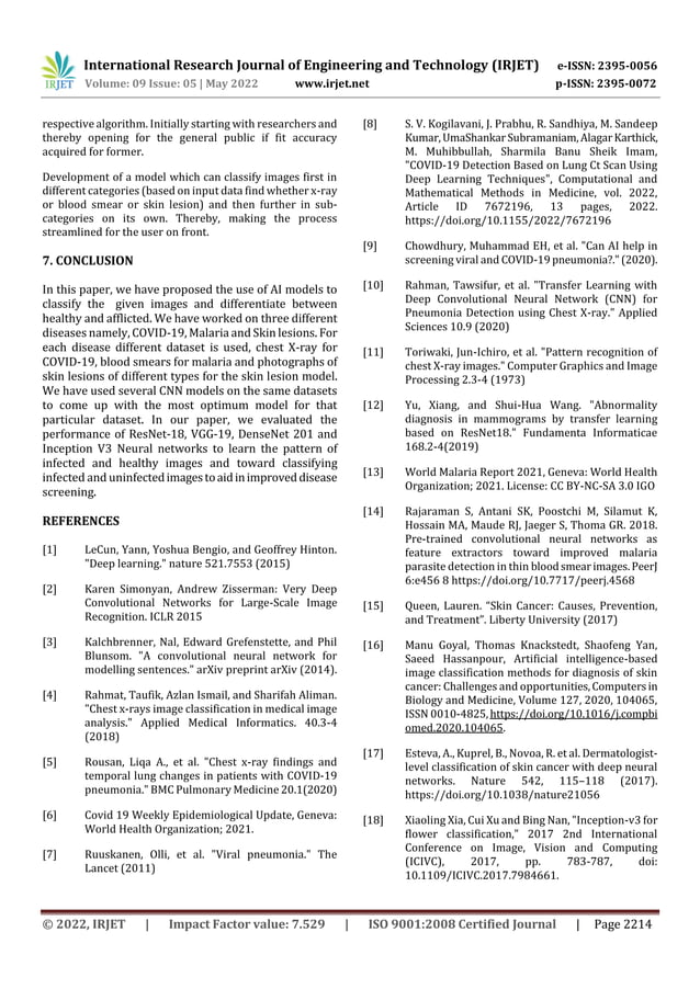 Detection of Covid-19, Skin Cancer and Malaria using AI and Image Processing | PDF