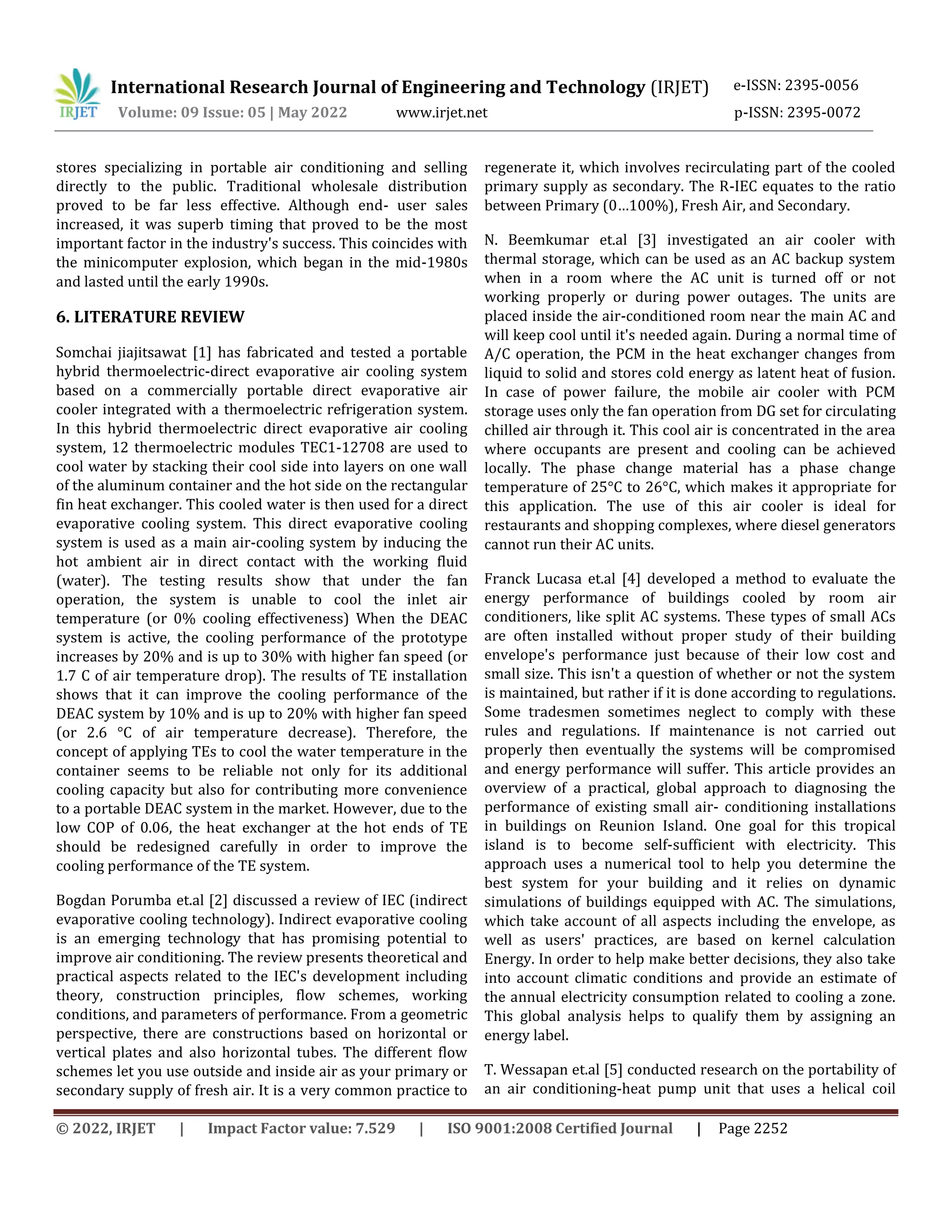 Portable Air Cooling and Air Conditioning Technologies: A Review | PDF