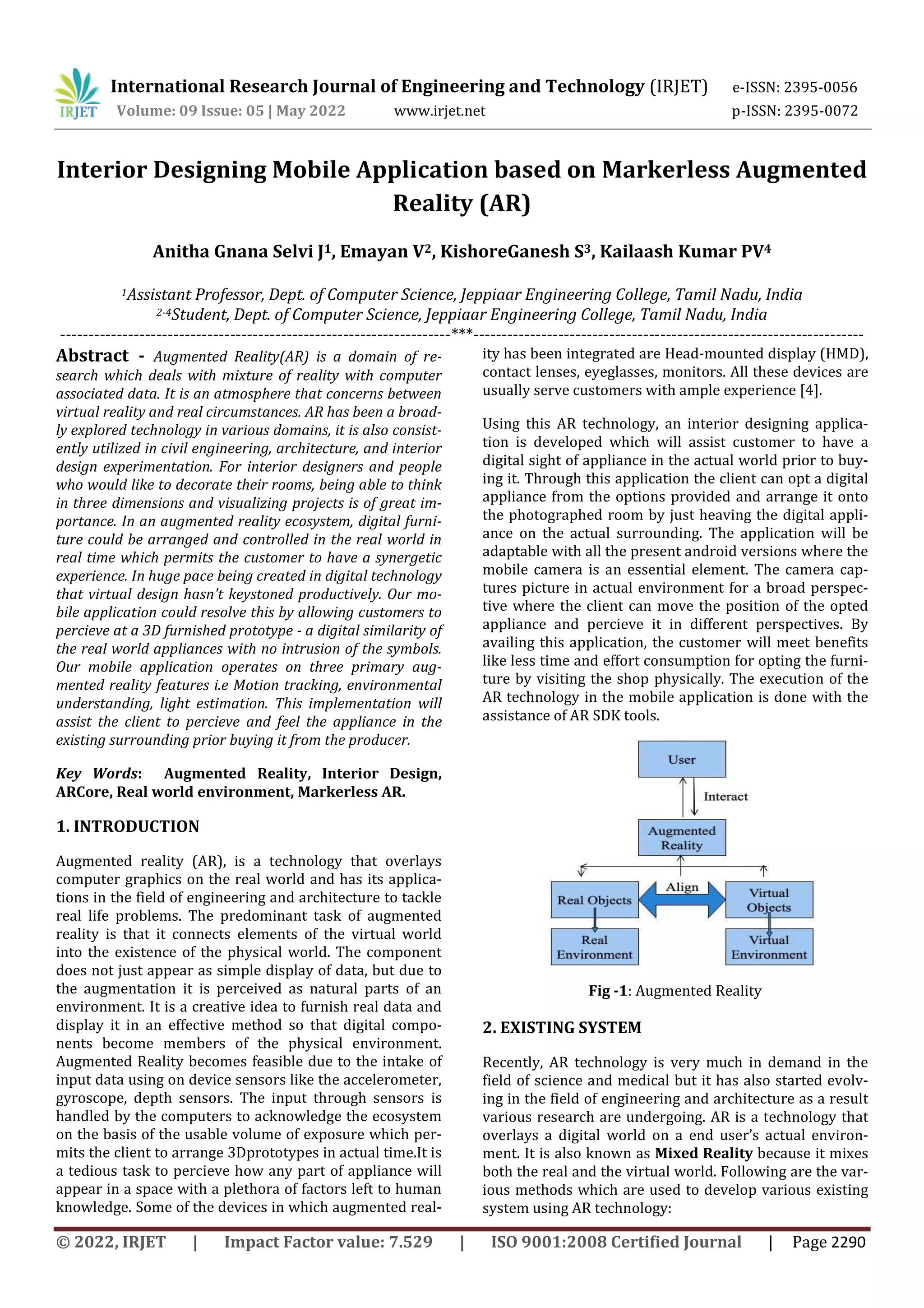 Interior Designing Mobile Application based on Markerless Augmented Reality (AR) | PDF