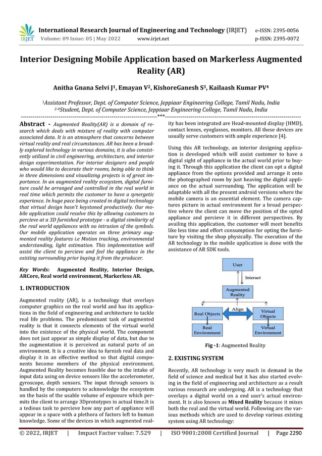 Interior Designing Mobile Application based on Markerless Augmented Reality (AR) | PDF