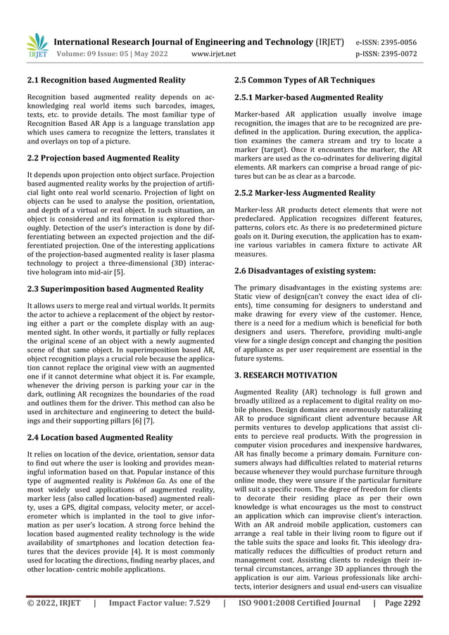 Interior Designing Mobile Application based on Markerless Augmented Reality (AR) | PDF