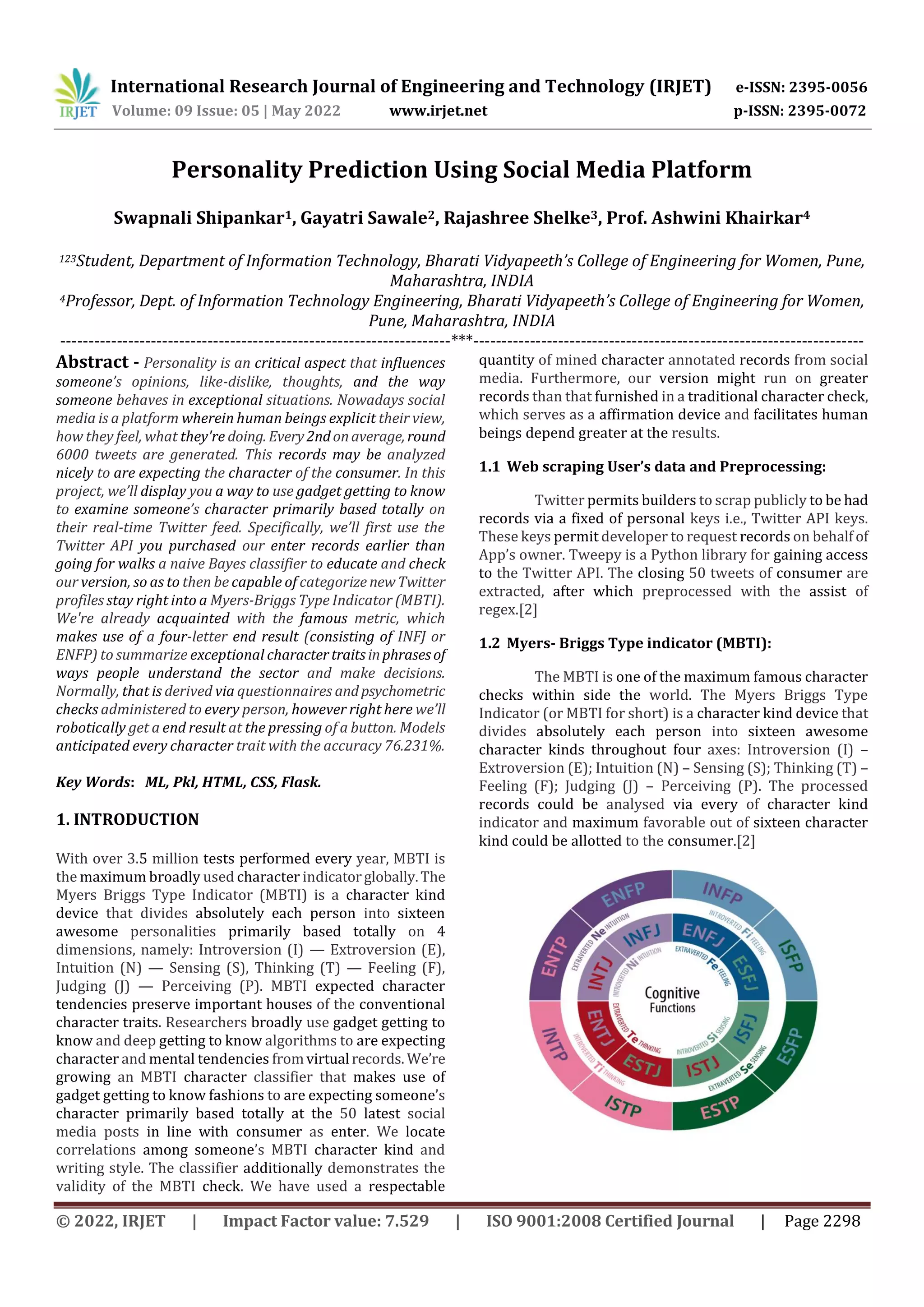 Personality Prediction Using Social Media Platform | PDF