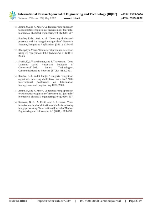 CLASSIFICATION OF SUBJECTS WITH CHOLESTEROL USING IRIS | PDF