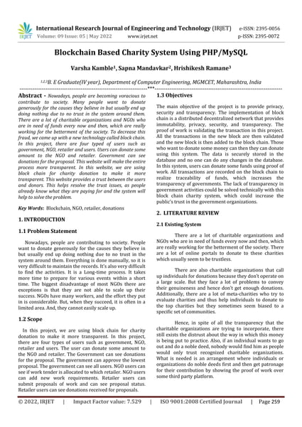 Blockchain Based Charity System Using PHP/MySQL | PDF