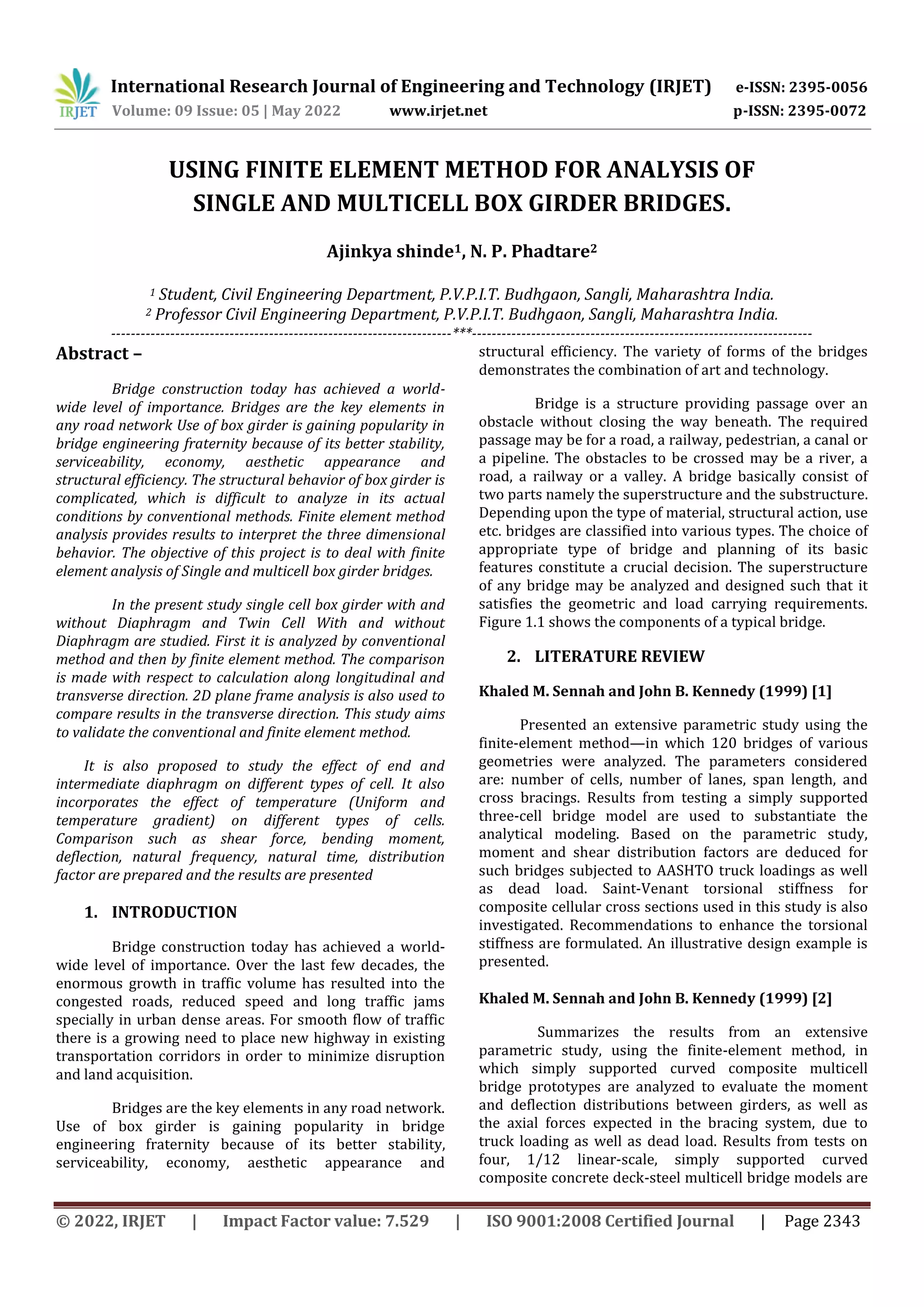 USING FINITE ELEMENT METHOD FOR ANALYSIS OF SINGLE AND MULTICELL BOX ...