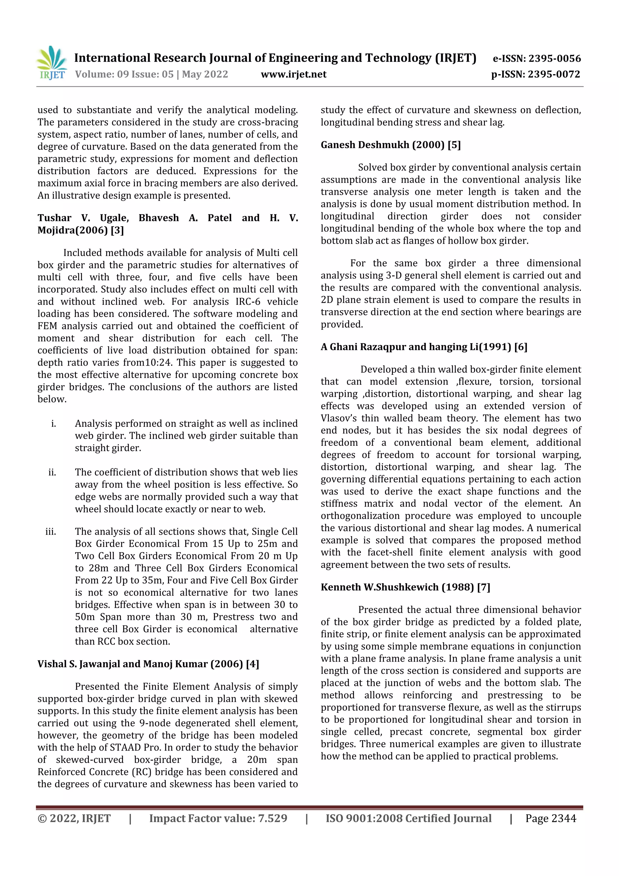 USING FINITE ELEMENT METHOD FOR ANALYSIS OF SINGLE AND MULTICELL BOX GIRDER BRIDGES | PDF