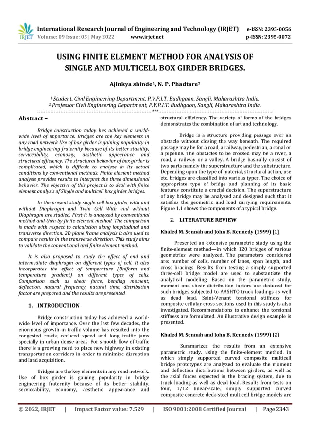 USING FINITE ELEMENT METHOD FOR ANALYSIS OF SINGLE AND MULTICELL BOX GIRDER BRIDGES | PDF