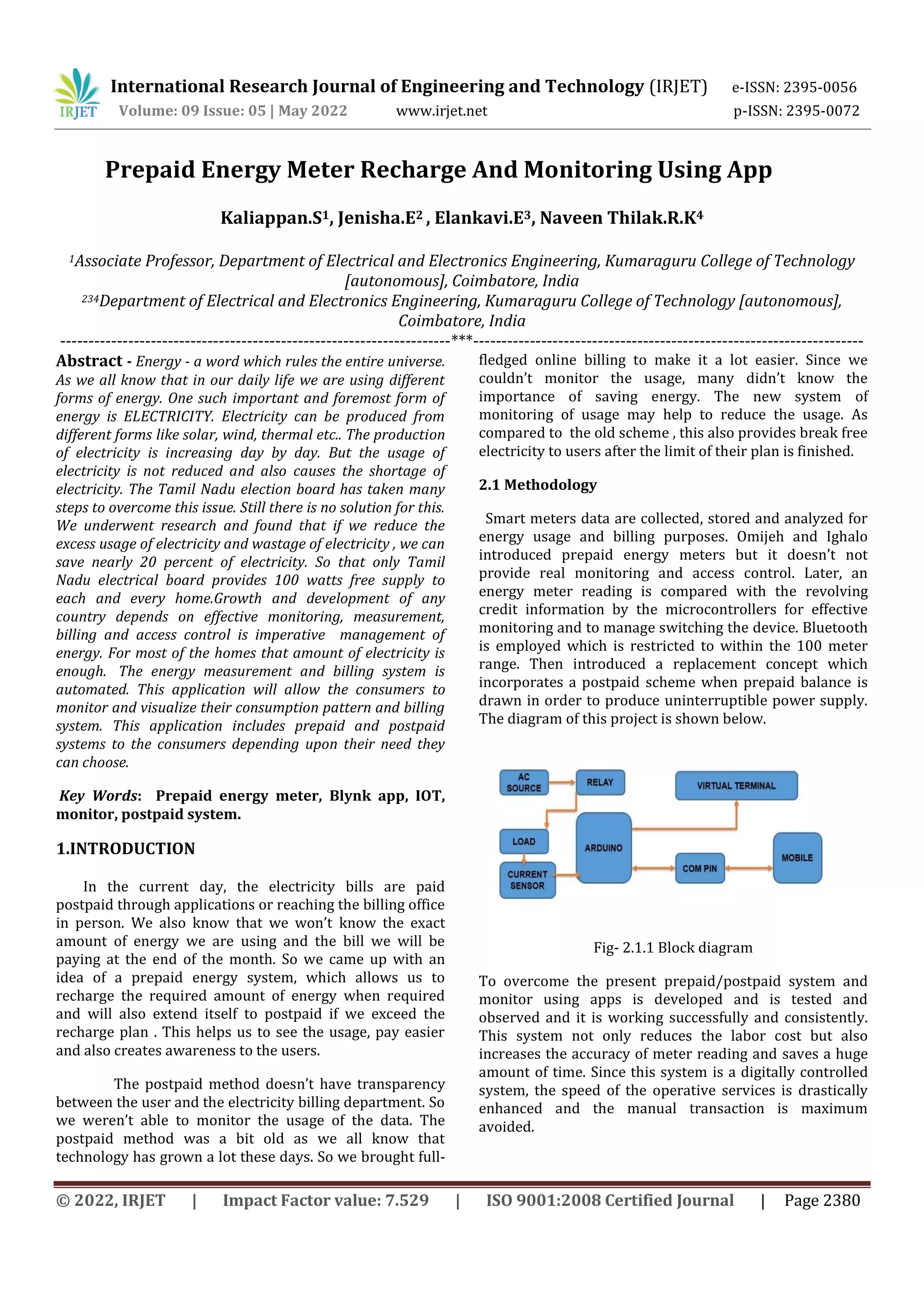 Prepaid Energy Meter Recharge And Monitoring Using App | PDF