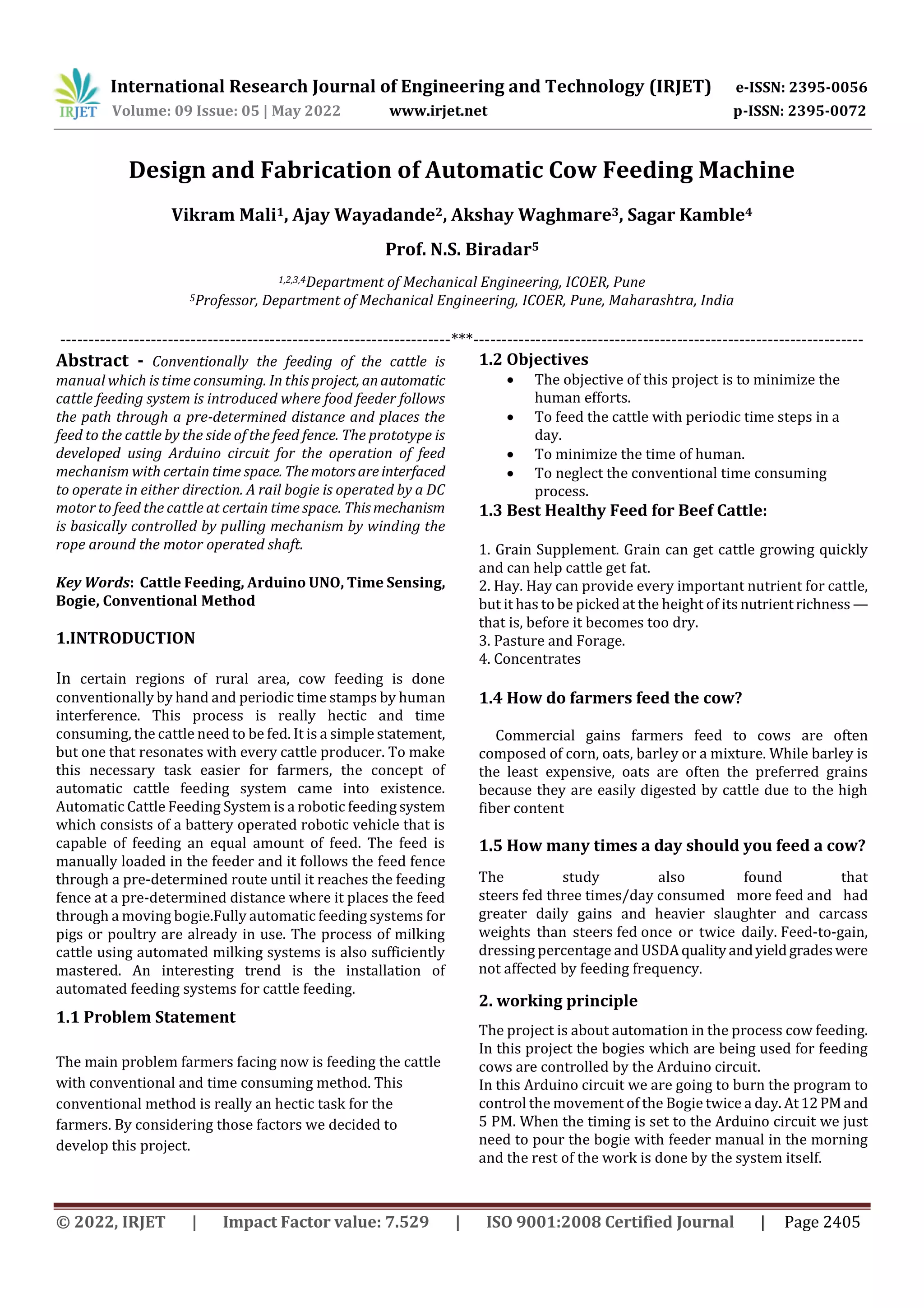 Design and Fabrication of Automatic Cow Feeding Machine | PDF