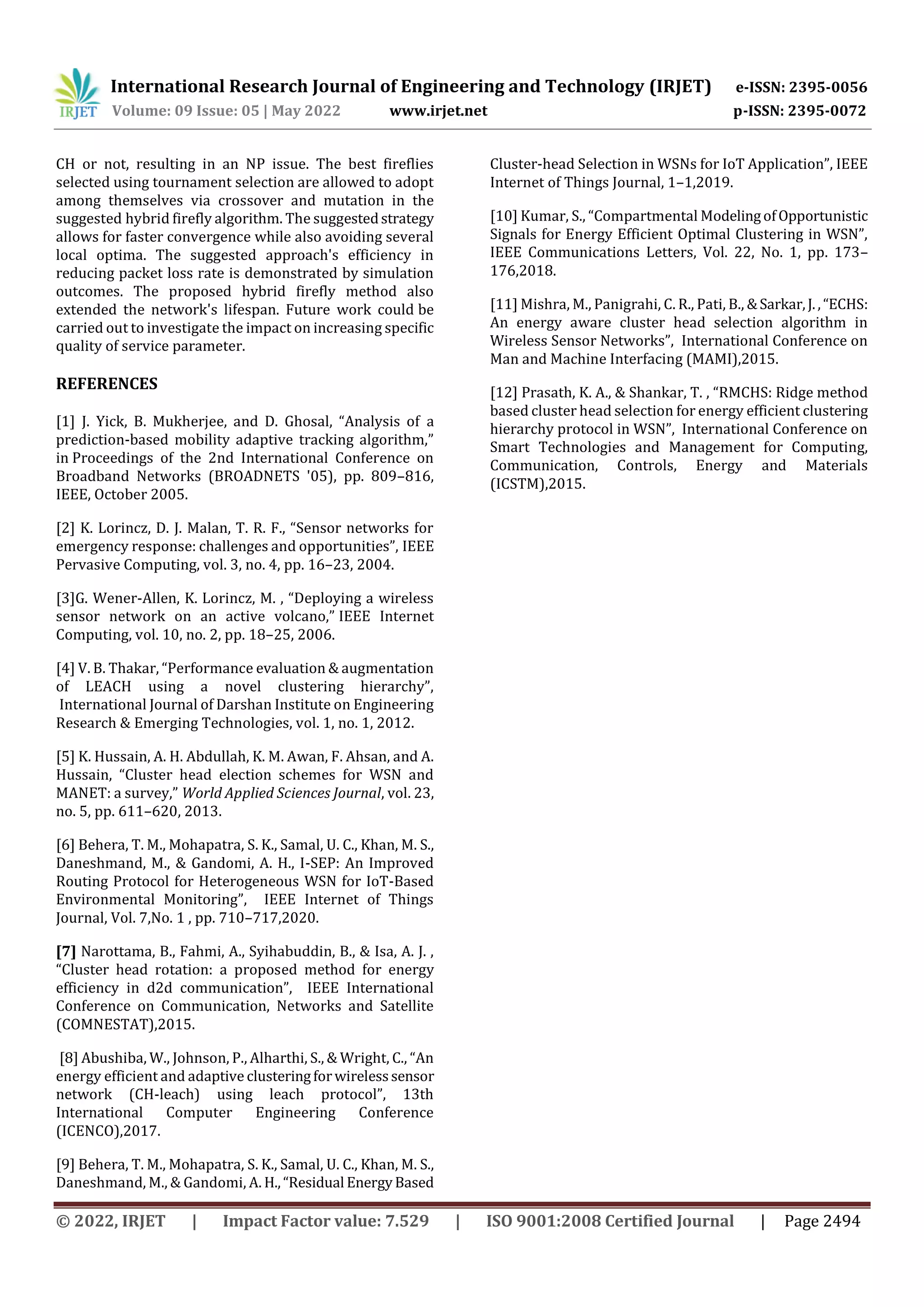 Residual Energy Based Cluster head Selection in WSNs for IoT Application | PDF