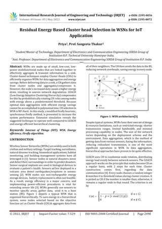Residual Energy Based Cluster head Selection in WSNs for IoT Application | PDF