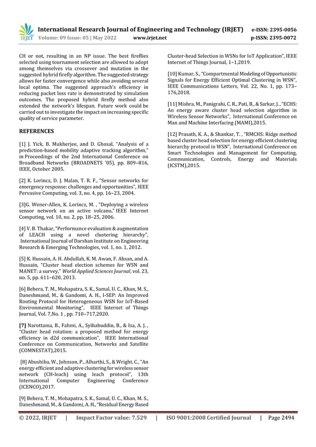 Residual Energy Based Cluster head Selection in WSNs for IoT Application | PDF