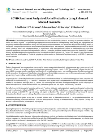 COVID Sentiment Analysis of Social Media Data Using Enhanced Stacked ...