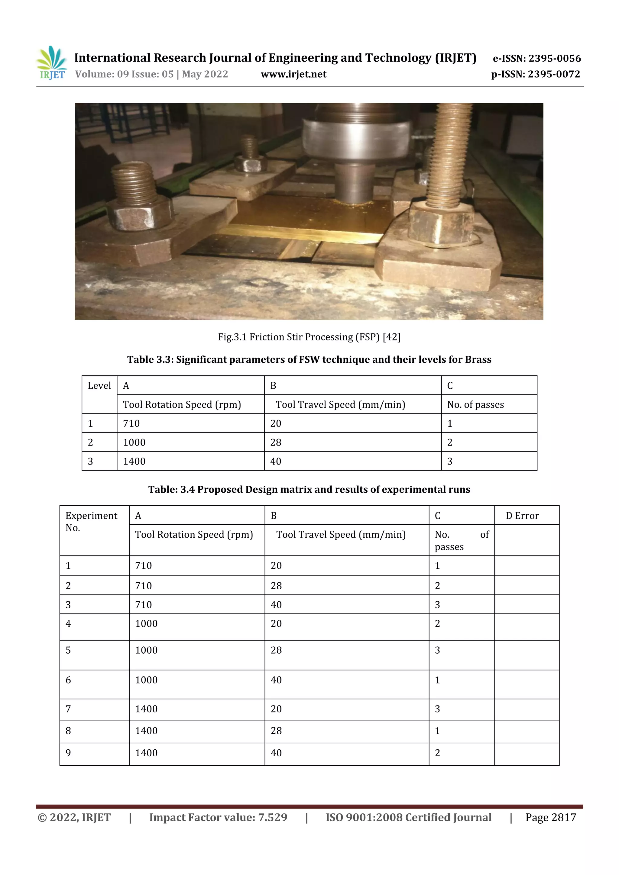 Optimization of Process Parameters Using Taguchi for Friction Stir Welding of brass by Grey and ...
