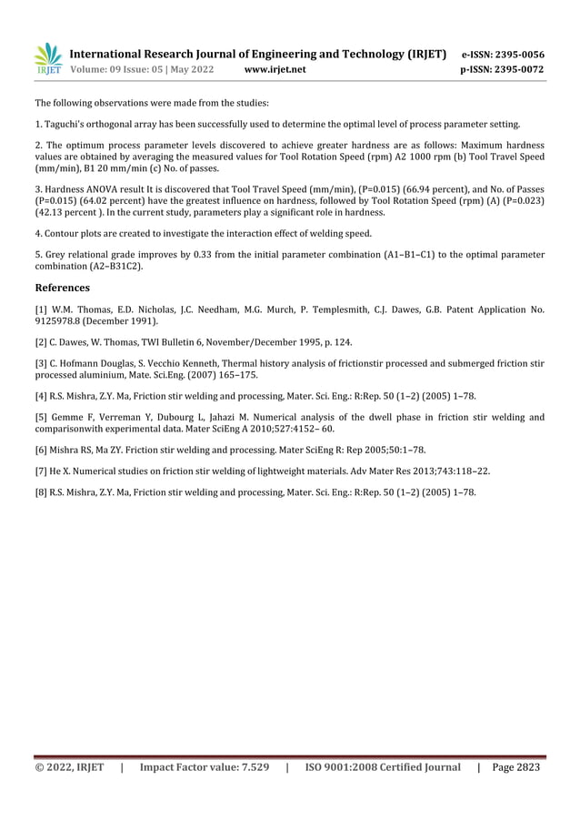 Optimization of Process Parameters Using Taguchi for Friction Stir Welding of brass by Grey and ...