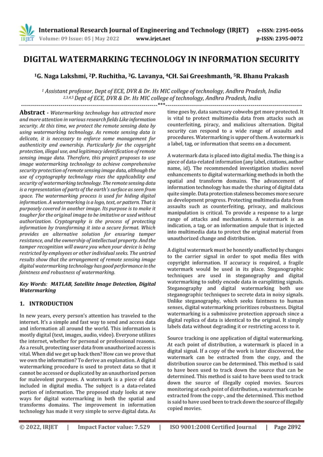 DIGITAL WATERMARKING TECHNOLOGY IN INFORMATION SECURITY | PDF