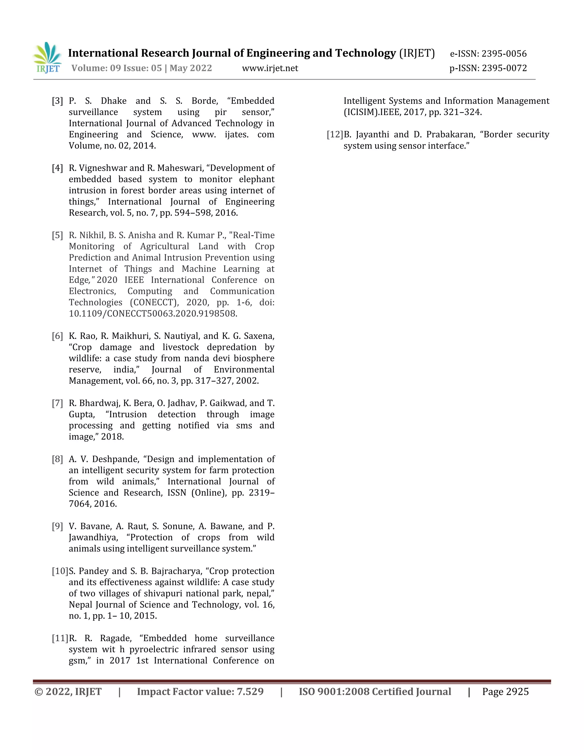 Smart Intrusion Detection System for Crop Protection | PDF