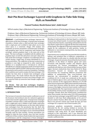 Hair Pin Heat Exchanger Layered with Graphene in Tube Side Using Al2O3 as Nanofluid | PDF