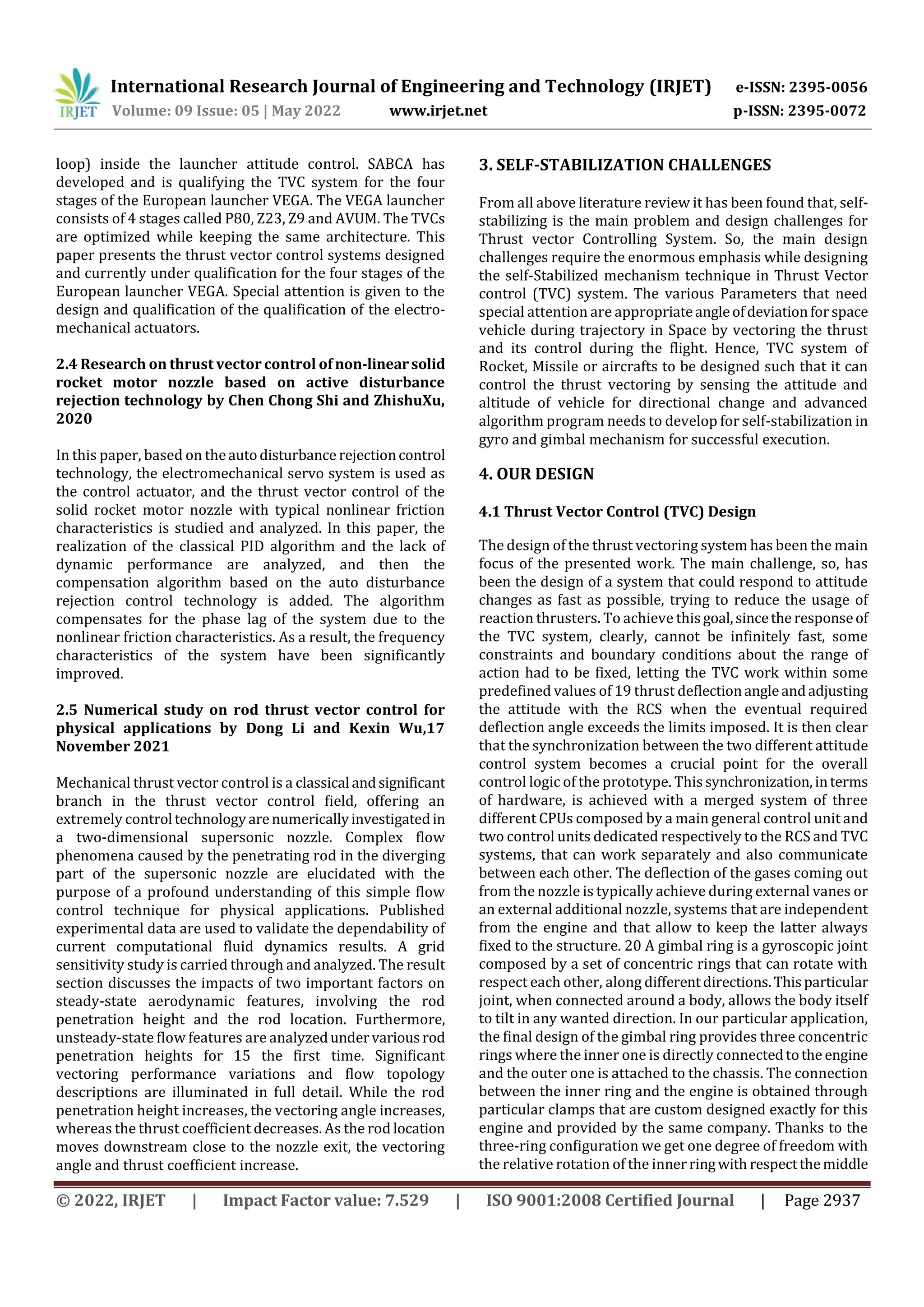 Design of Self- Stabilization Thrust Vector Control System (TVCs)for ...