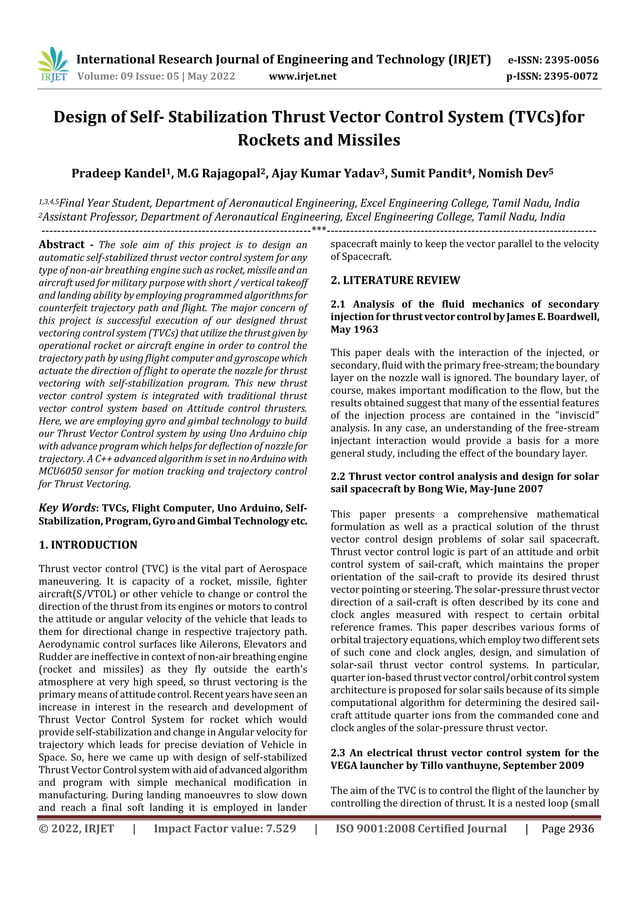 Design of Self- Stabilization Thrust Vector Control System (TVCs)for ...