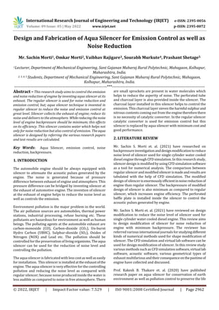Design and Fabrication of Aqua Silencer for Emission Control as well as ...