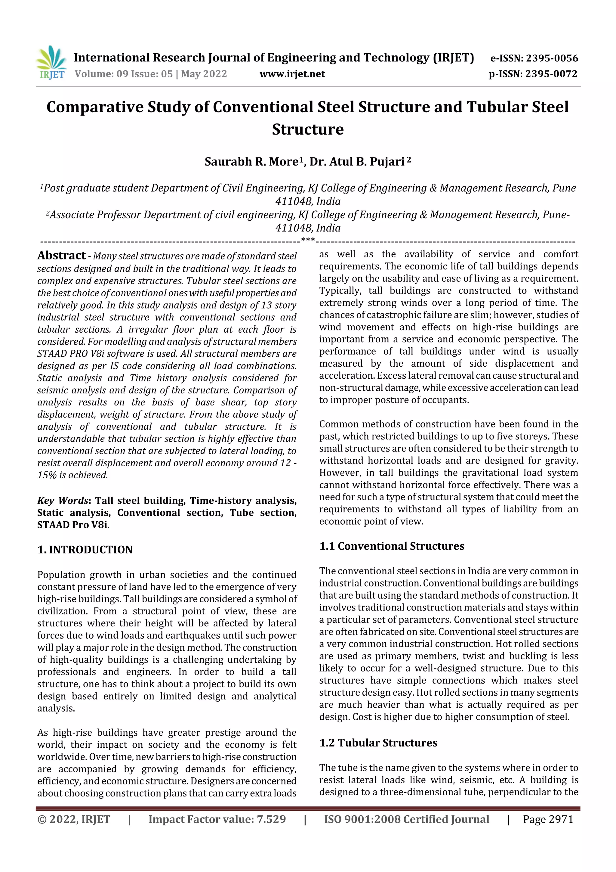Comparative Study of Conventional Steel Structure and Tubular Steel ...