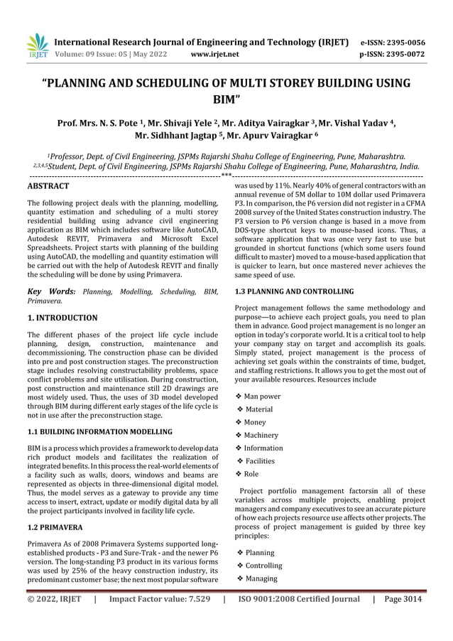 “PLANNING AND SCHEDULING OF MULTI STOREY BUILDING USING BIM” | PDF | Computer Software and ...