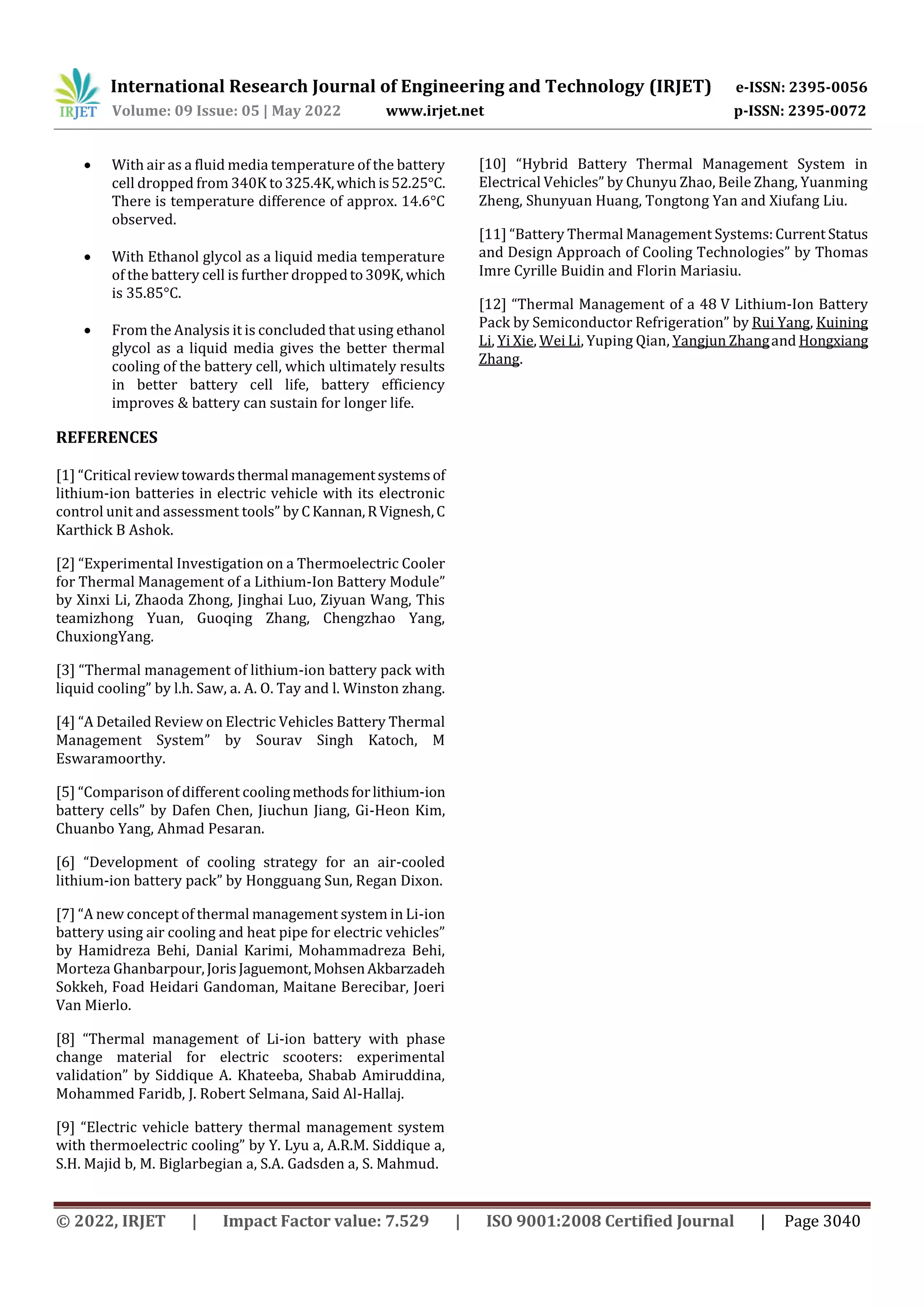 Thermal Management of Lithium-Ion Battery in Electric Vehicle | PDF