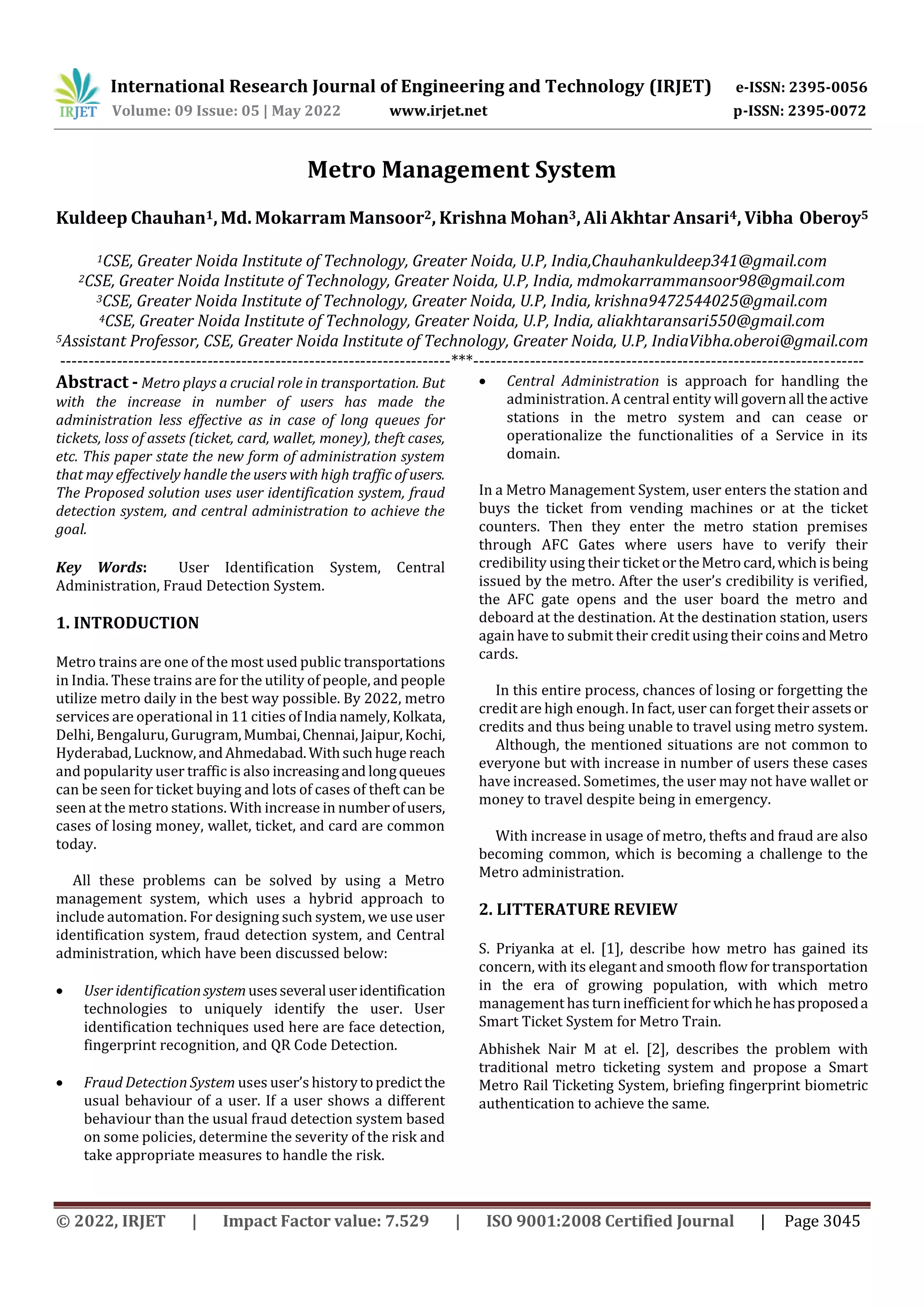 Metro Management System | PDF