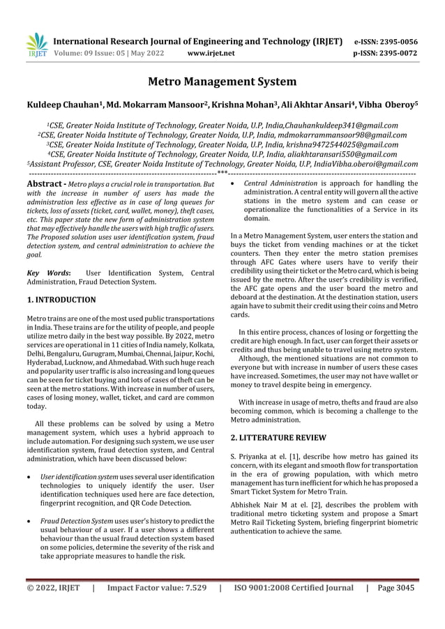 Metro Management System | PDF