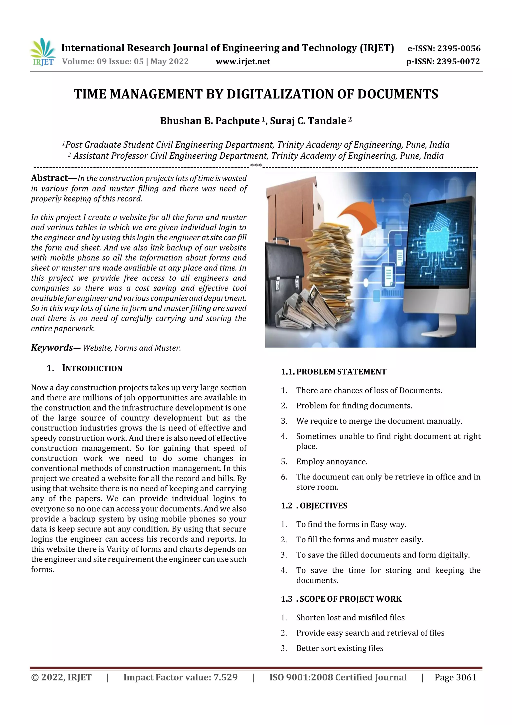 TIME MANAGEMENT BY DIGITALIZATION OF DOCUMENTS | PDF