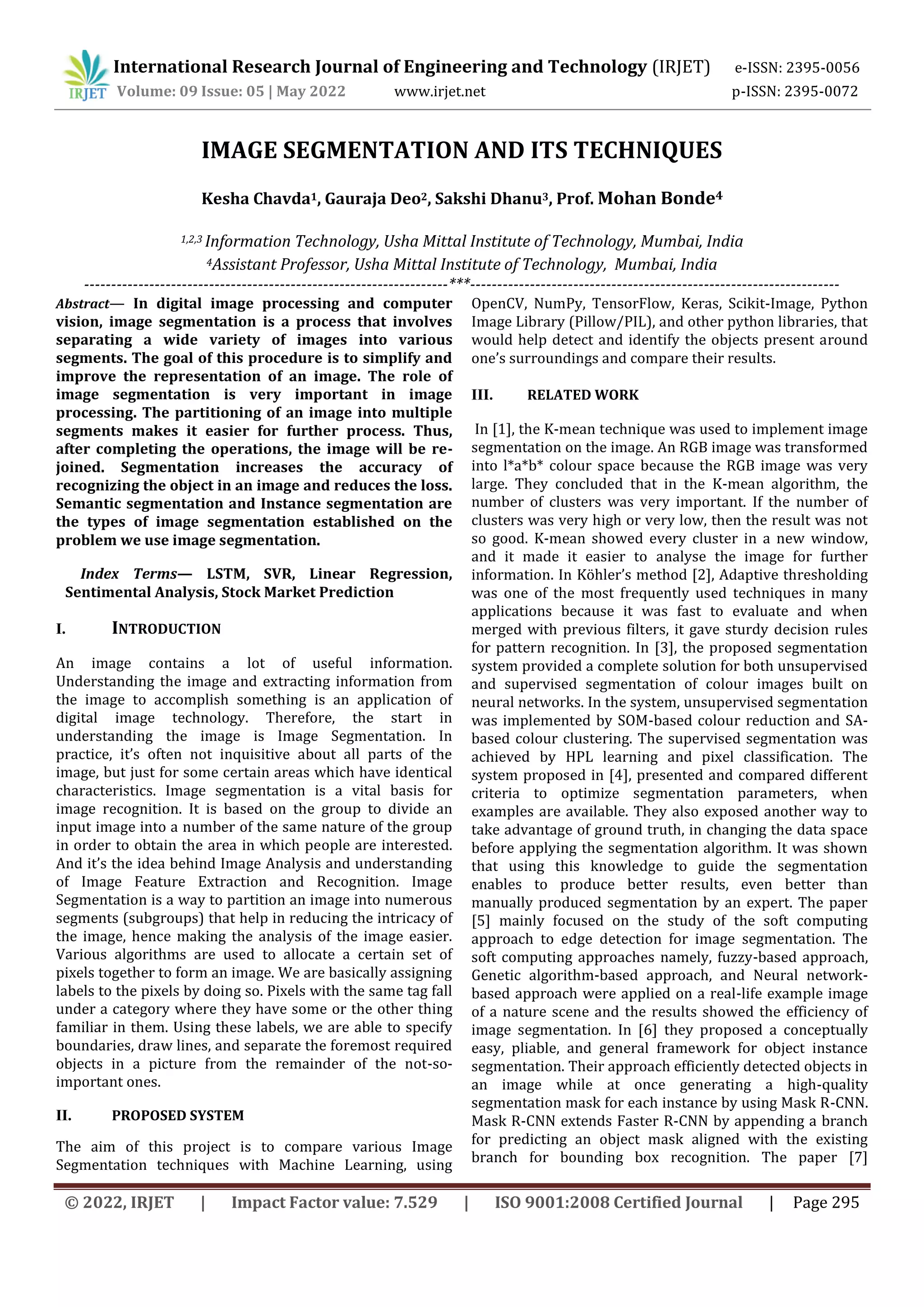 IMAGE SEGMENTATION AND ITS TECHNIQUES | PDF | Photo Editing Software | Computer Software and ...