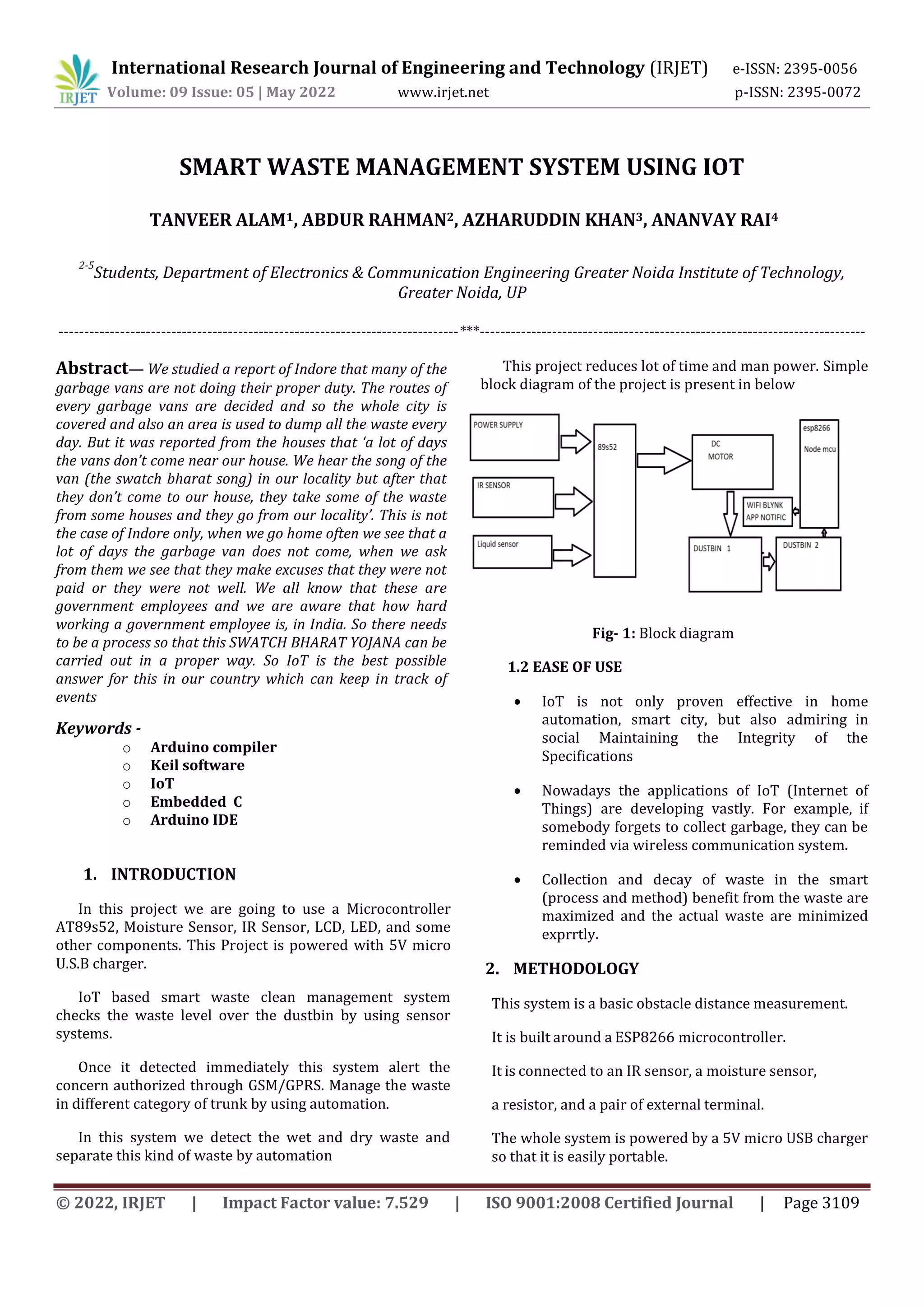 SMART WASTE MANAGEMENT SYSTEM USING IOT | PDF