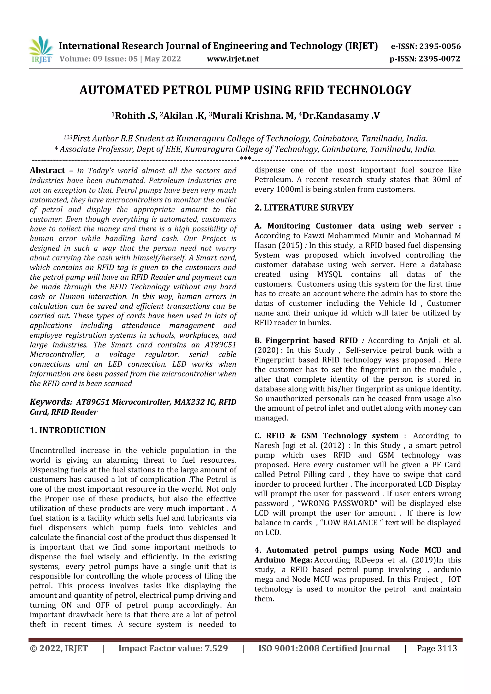 AUTOMATED PETROL PUMP USING RFID TECHNOLOGY | PDF