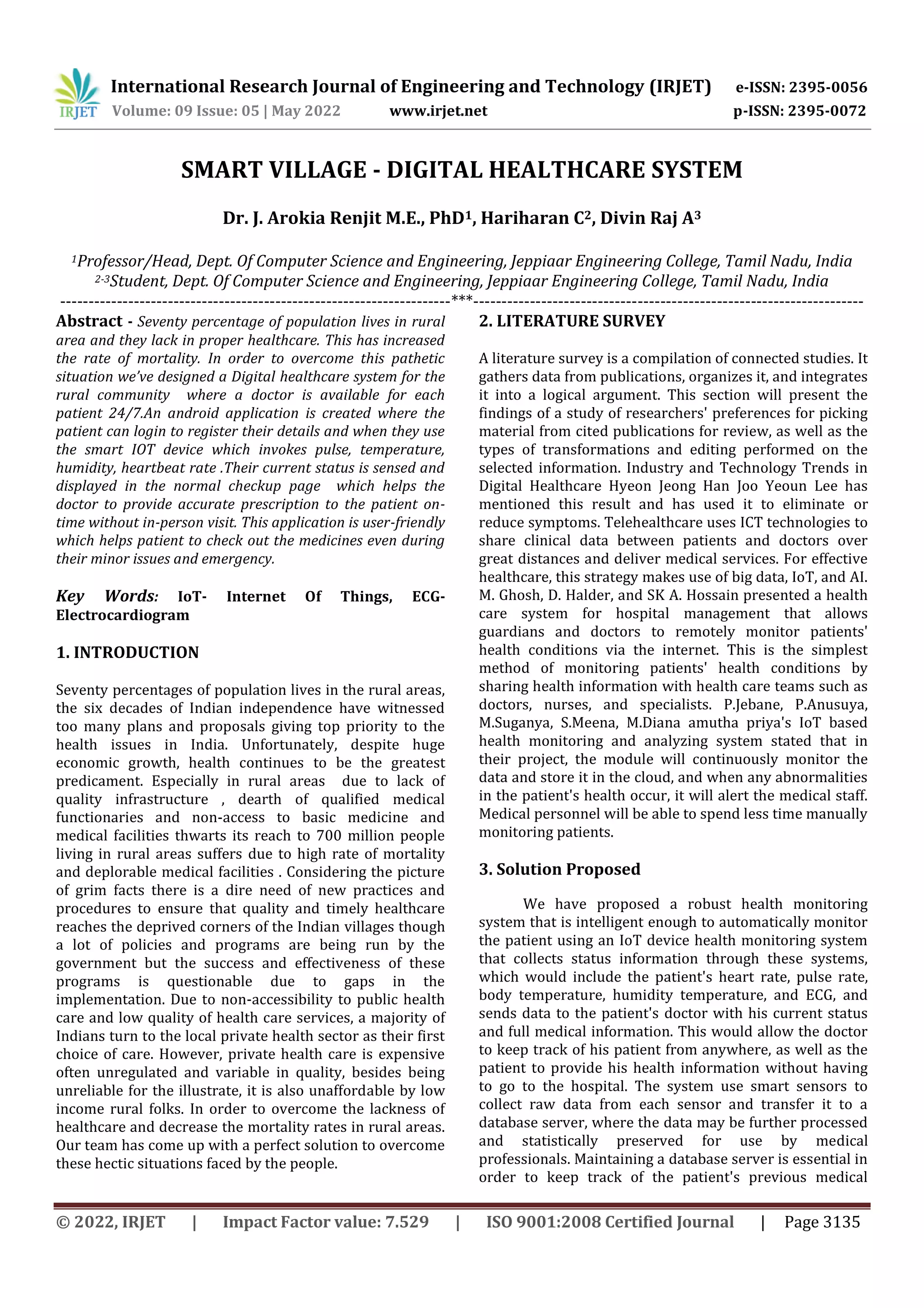 SMART VILLAGE - DIGITAL HEALTHCARE SYSTEM | PDF